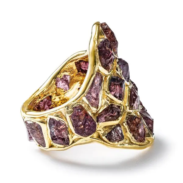 GERMAN KABIRSKI Gold Plated Silver Ring With Garnet - Gold/red