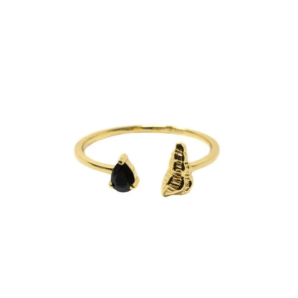 NASI SILVER Shell Sedef Ring- Onyx, Gold - Black