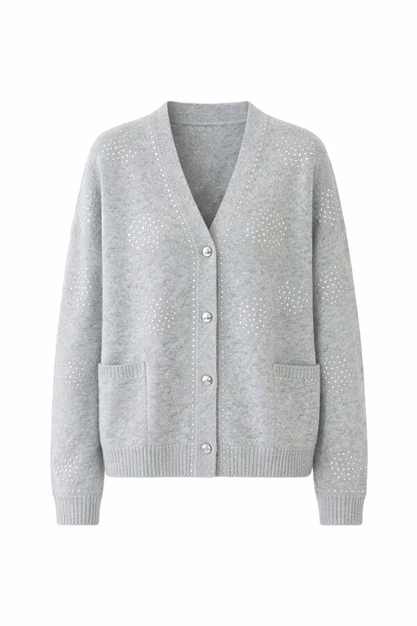 EXQUISE Embellished V-neck Cashmere Blend Cardigan