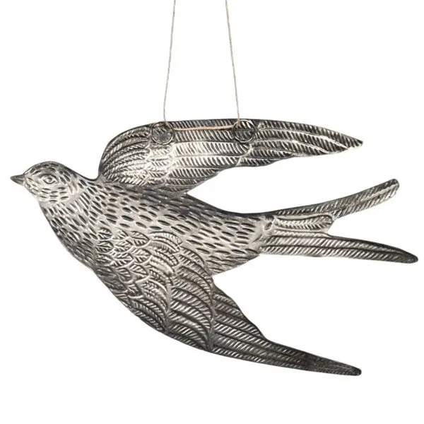 LILA RASA Bird Hanging Ornament Large X 2 Pcs - Silver
