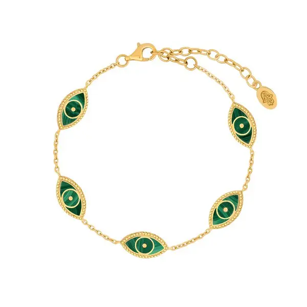 KARMA AND LUCK Spiritual Connection Malachite Evil Eye Bracelet - Gold/green