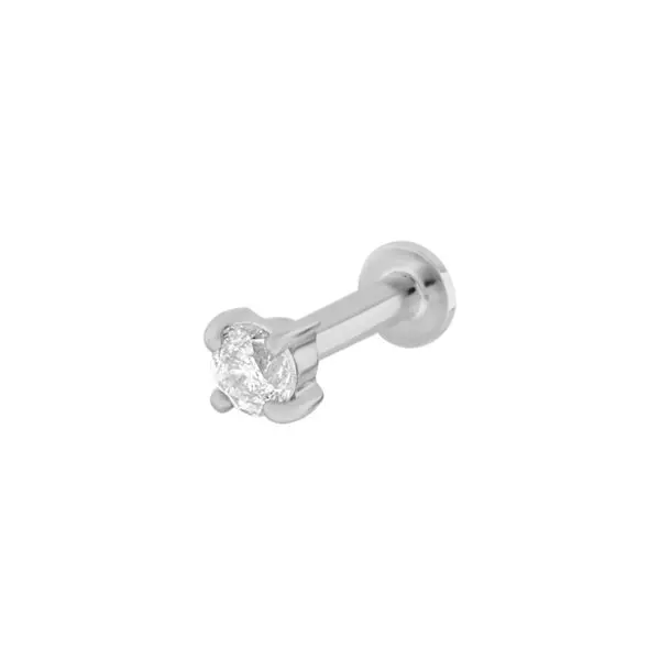 ZOHREH Diamond Solitaire Flat Back Earring In 14k White Gold - Silver