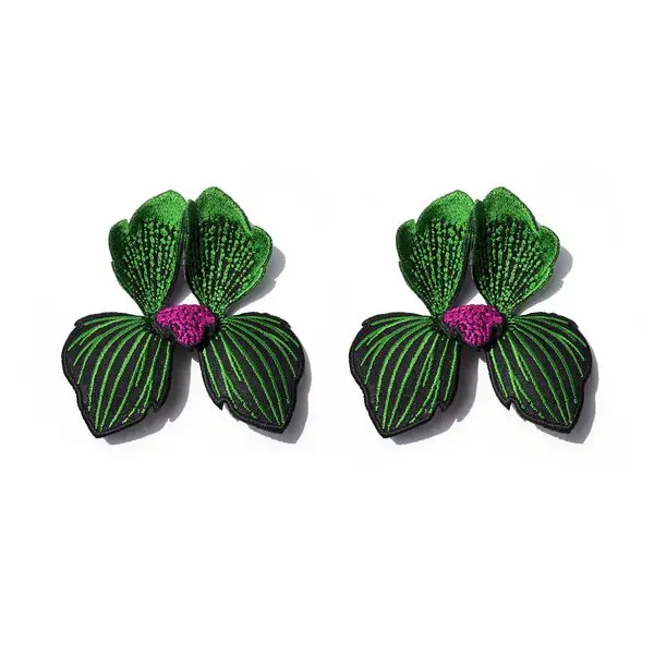 NANA WATANABE Click Flora Folded Dimensional Embroidered Earrings - Black/green