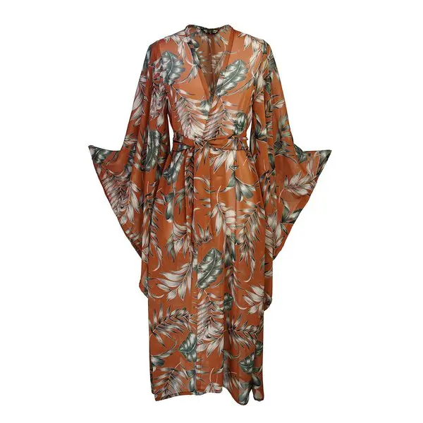 JENNAFER GRACE Green / Brown Dusk Palms Kimono - Green/brown