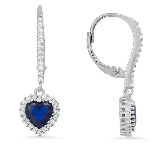 KYLIE HARPER Sterling Silver Simulated Sapphire Heart-cut Halo Leverback Earrings - Blue/silver