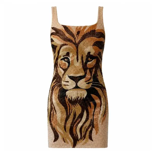 SELF-ADORE Neutrals Lion Hand-beaded Embellished Mini Dress - Brown