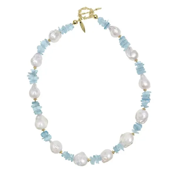 FARRA Baroque Pearl And Aquamarine Necklace - Blue/white