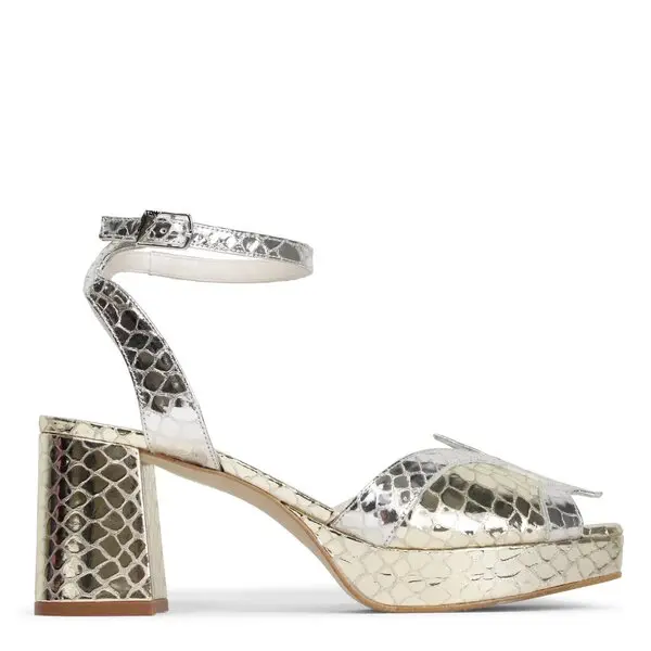 TERRY DE HAVILLAND Gold / Silver Ellie Gold Silver Block Heel