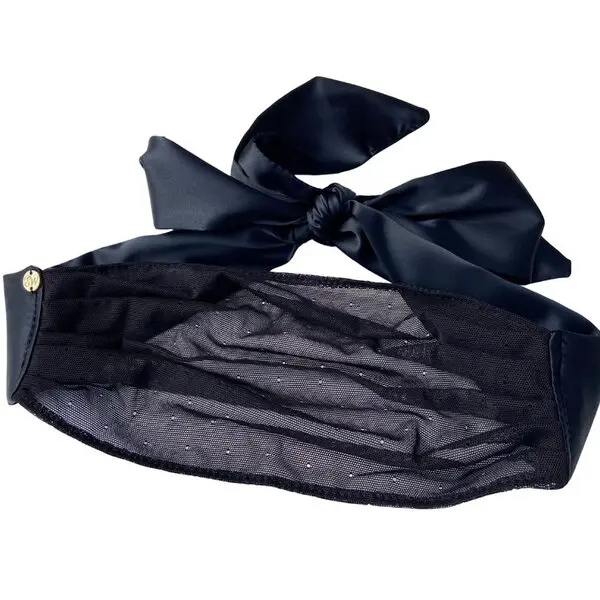 SOMETHING WICKED See Through Face Mask Blindfold With Satin Ties - Black