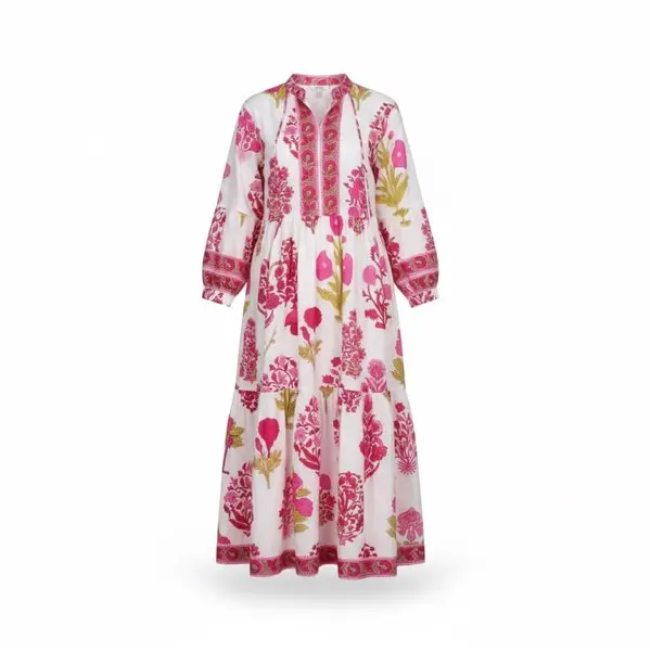 MARY MARSHMALLOW Midi Dress Block Print Floral - Pink