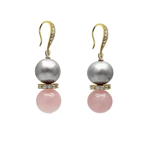 FARRA Rose Quartz And Freshwater Pearl Earrings - Pink