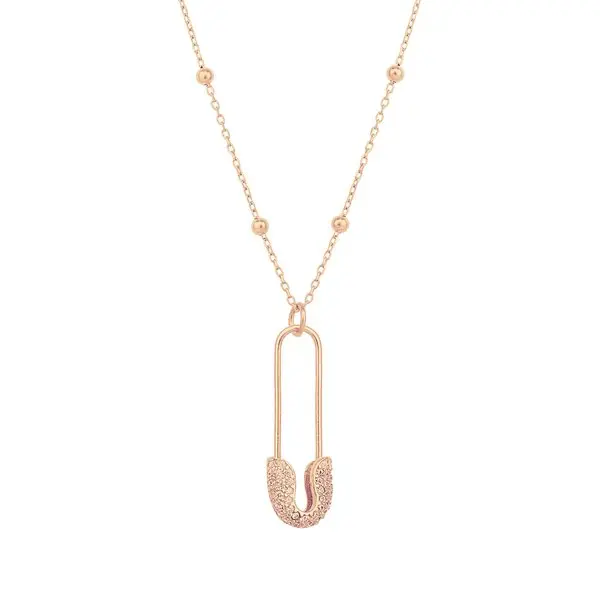 SPERO LONDON Pave Safety Pin Necklace - Rose Gold