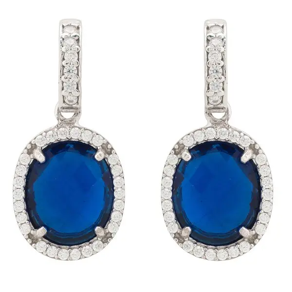 LATELITA Beatrice Oval Gemstone Drop Earrings With Sapphire Hydro And Cubic Zirconia In Sterling Silver - Blue/white/silver