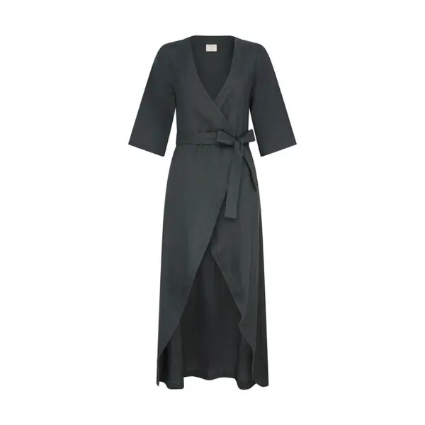 SOLPARDUS Delphi Linen Evergreen Kimono Robe - Green