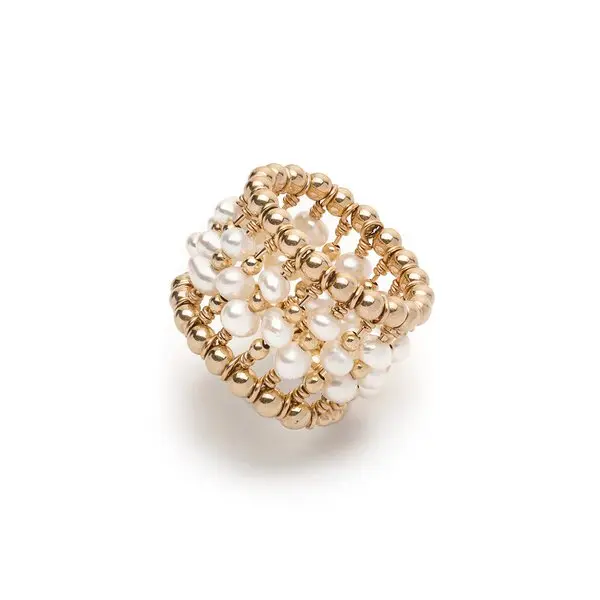 PAS DE MARQUE Gold-filled Freshwater Pearl Beaded Ring - Gold/white