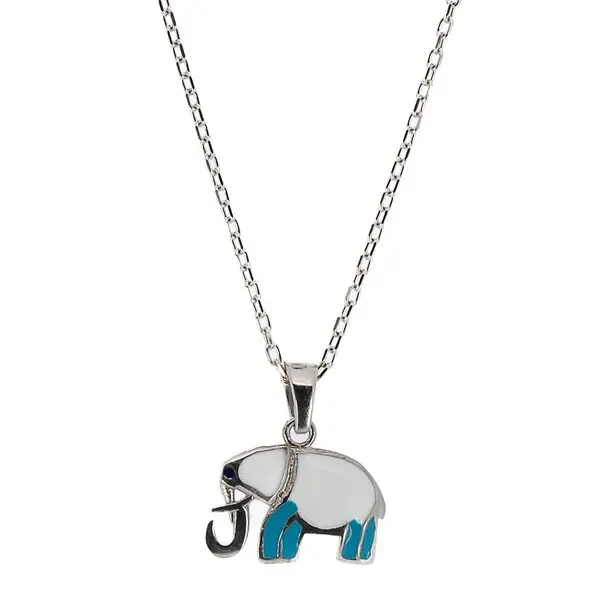 EBRU JEWELRY Sterling Silver Turquoise Elephant Pendant Necklace - Blue/white
