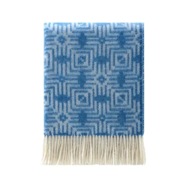 J.J.Textile Blue / White Retro Wool Throw