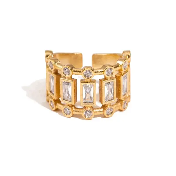 EBRU JEWELRY Radiant Majesty Diamond Adjustable Cuff Ring - Gold/white