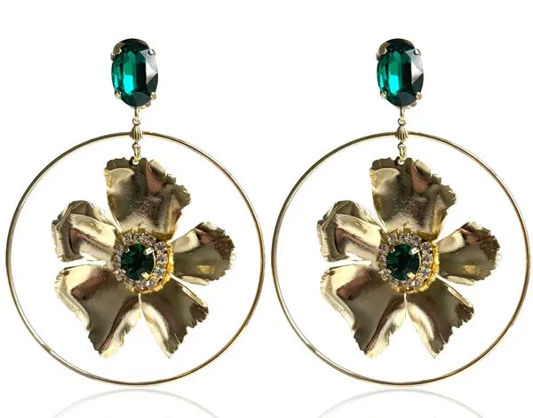 LAURA GRAY Hayden Flower Hoop Earrings - Green