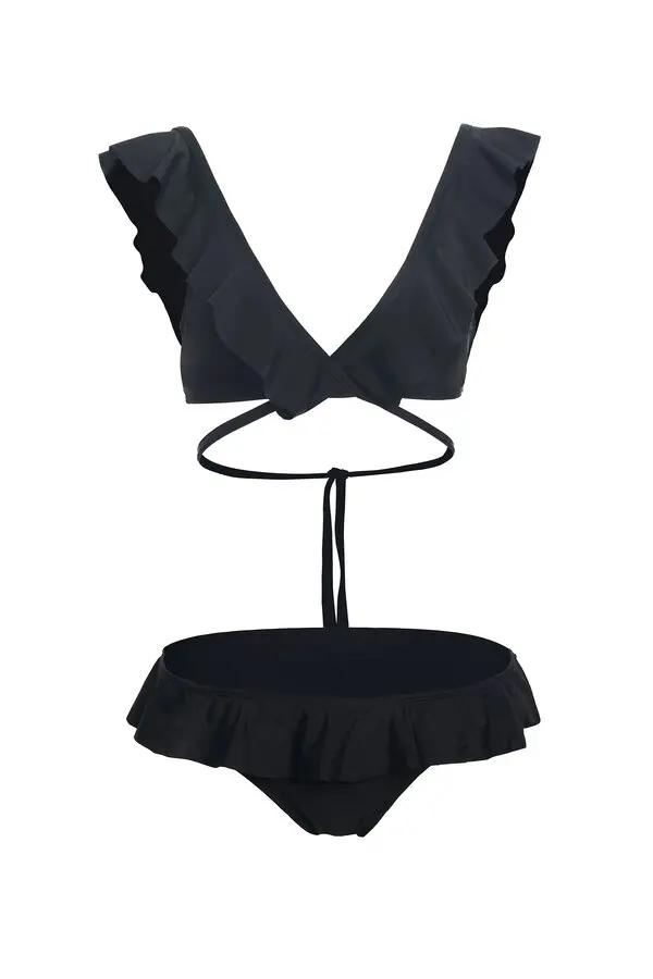 PAOLA AMADOR Karina Ruffled Bikini - Black