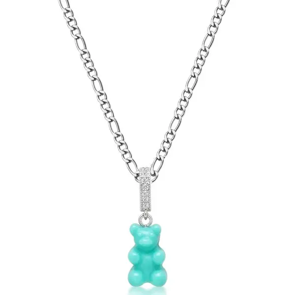 NIALAYA JEWELRY Necklace With Turquoise Gummy Bear Pendant - Silver