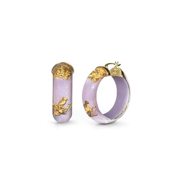 GOLD & HONEY 24k Gold Leaf Huggie Hoop Earrings - Purple/gold