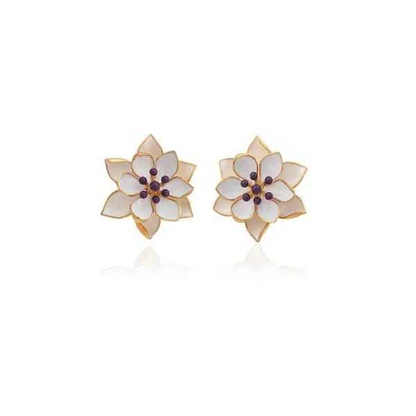 MILOU JEWELRY Lotus Flower Earrings - White