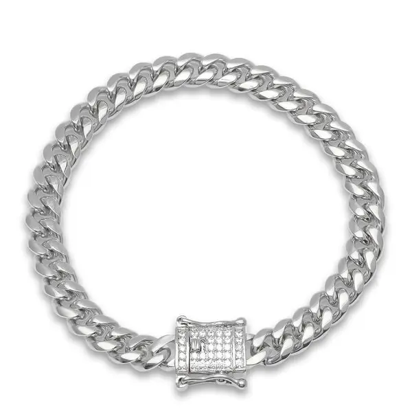 STEELTIME 8mm Miami Cuban Stainless Steel Bracelet With Cz Box Clasp - Silver