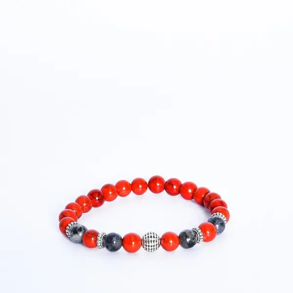 ADDICTED2 Odisseo Bracelet With Labradorite And Red Howlite - Silver/red