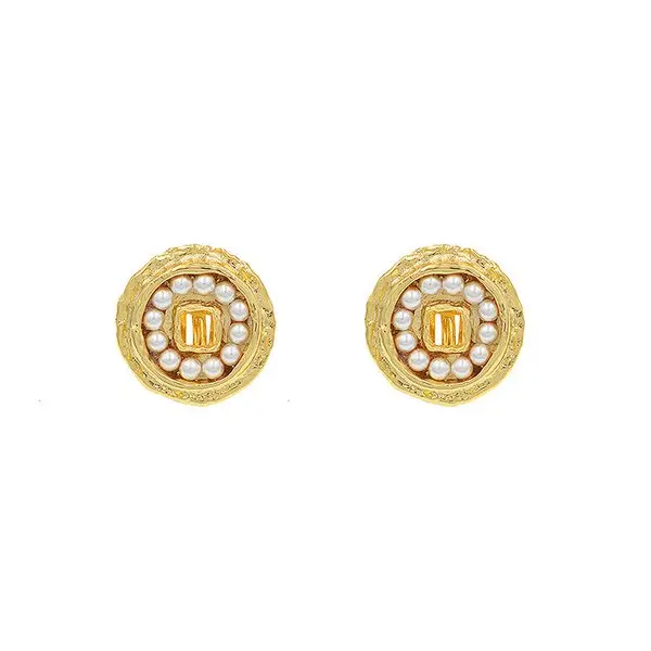 AUROZIA Pearls Of Fortune Coin Plated Pearl Earrings - Gold