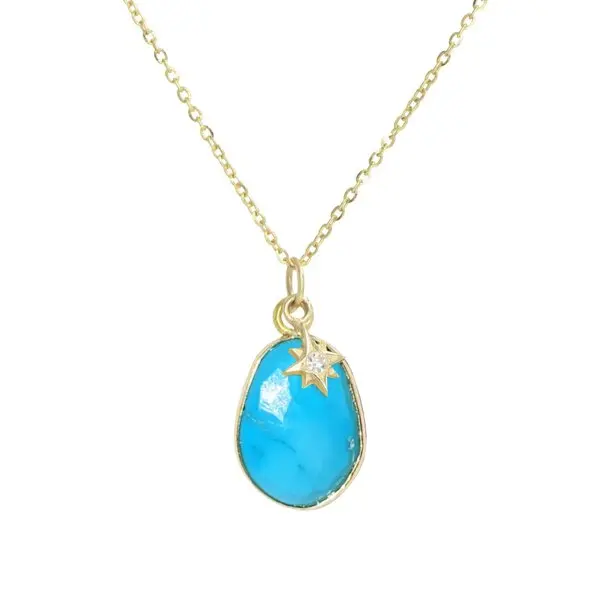 KAMARIA Turquoise Necklace With Diamond Star Charm - Blue