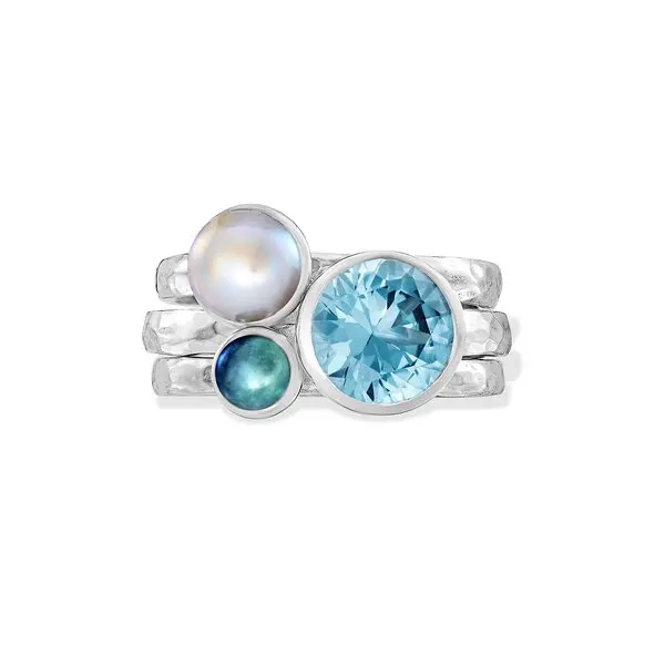 DOWER & HALL Sterling Silver Stacking Rings Set - Silver/blue