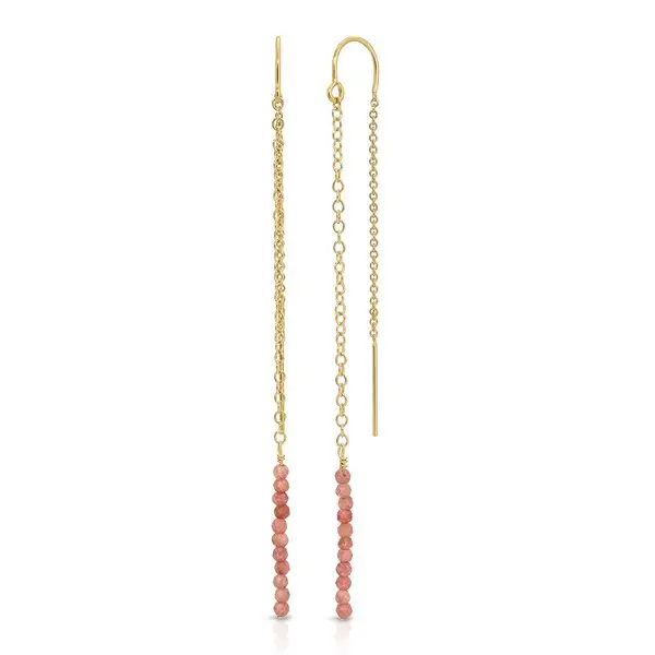 HEATHER HAWKINS Rhodonite Gemstone Threader Earrings - Gold