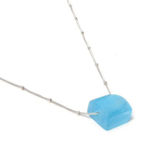 SMART GLASS JEWELRY Recycled Gin Bottle Cube Necklace - Blue