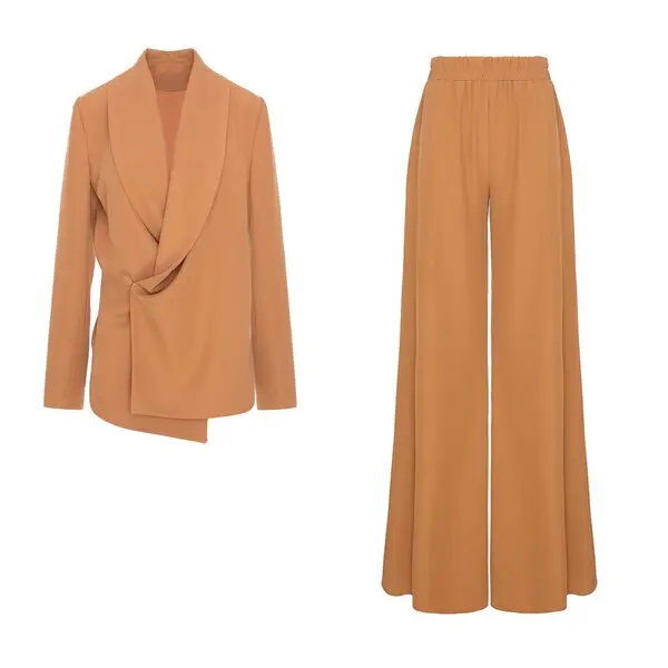 BLUZAT Wrap Blazer And Flared Trousers Set