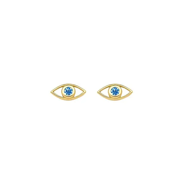 SOLIO JEWELLERY 18k Gold Evil Eye Stud With London Topaz - Blue/gold