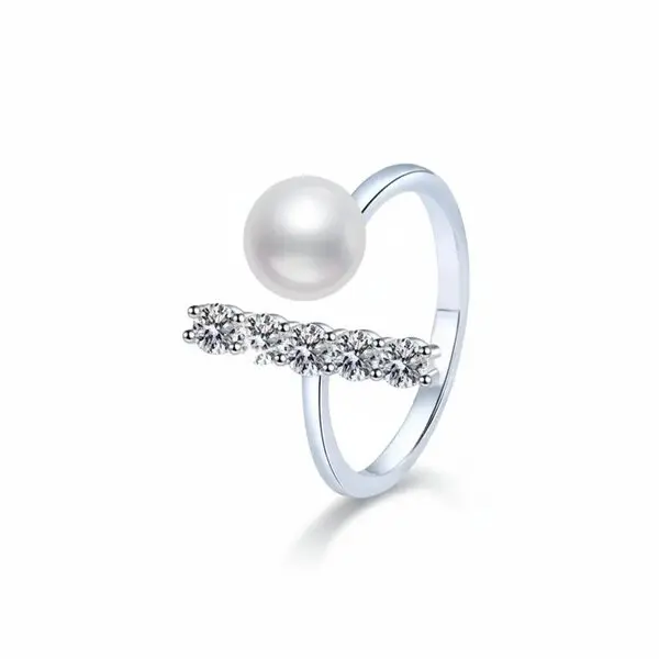 ANGEL BAROCCO Moissanite Freshwater Pearl Adjustable Ring - Silver