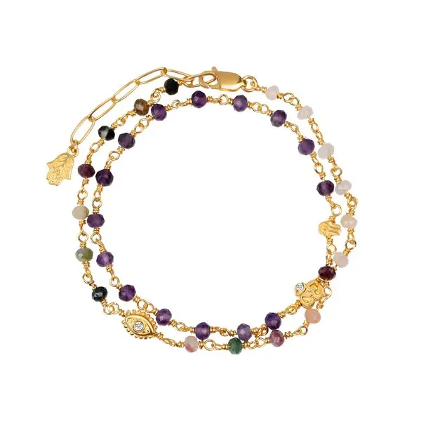 KARMA AND LUCK Amethyst, Rose Quartz And Tourmaline Wrap Bracelet - White