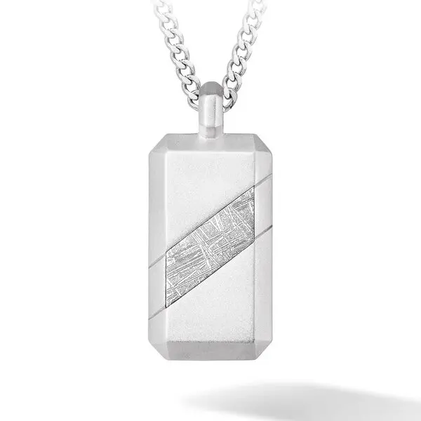 AWNL Dog Tag Meteorite Stainless Steel Chain Necklace - Silver