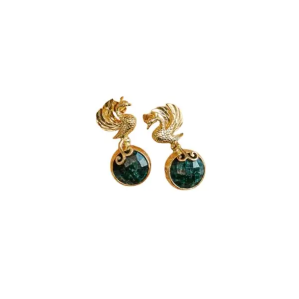 ROZ Derya Emerald Bird Drop Earrings - Gold