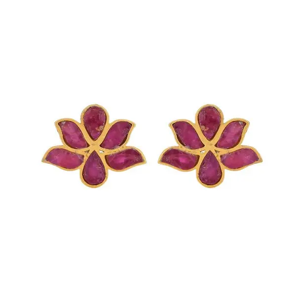 OPIUM JEWELS Gold Vermeil Ruby Water Lotus Stud Earrings - Gold/red