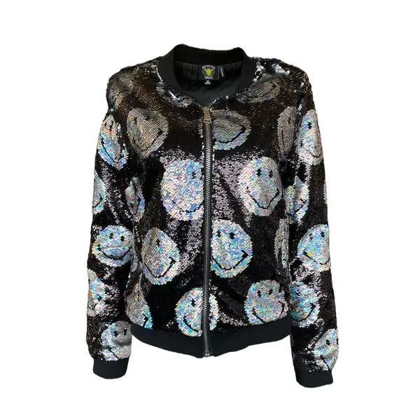 ANY OLD IRON Smiley Iridescent Sequin Bomber Jacket