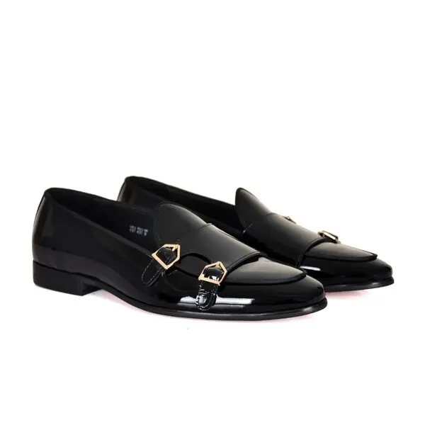 DAVID WEJ Lorenzo Patent Monk Strap Loafers
