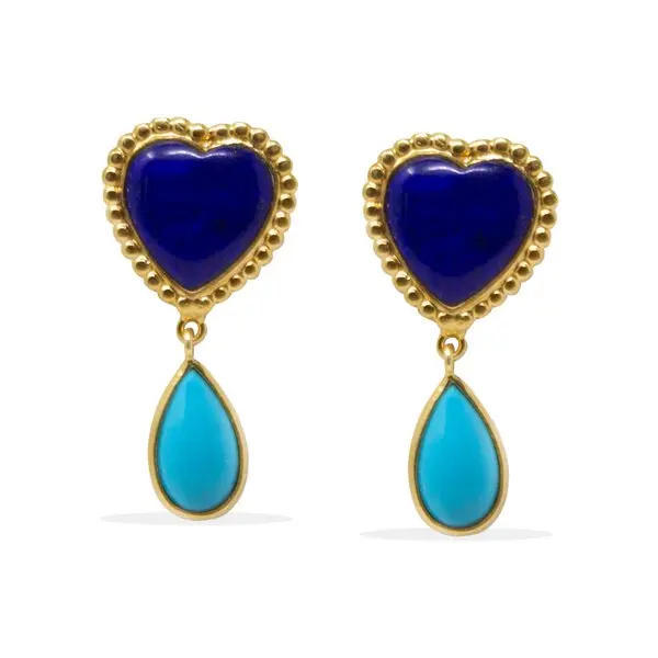 VINTOUCH ITALY Happy Hearts Lapis Lazuli & Turquoise Drop Earrings - Blue/gold