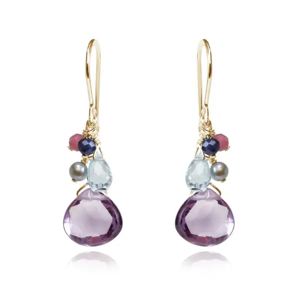 MOUNIR LONDON Amethyst Cluster Drop Earrings - Purple