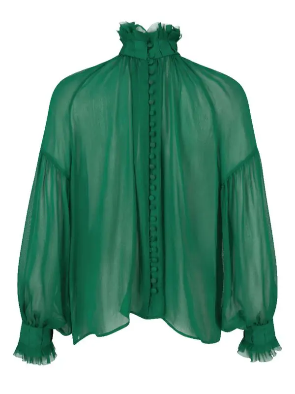 HELENE GALWAS Babett" Sheer Silk Blouse - Green
