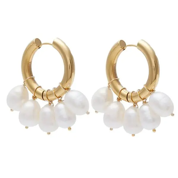 OLIVIA LE Carmen Floating Pearl Charm Hoop Earrings - Gold