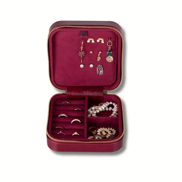 LEATHERE Luxury Travel Jewelry Box - Red