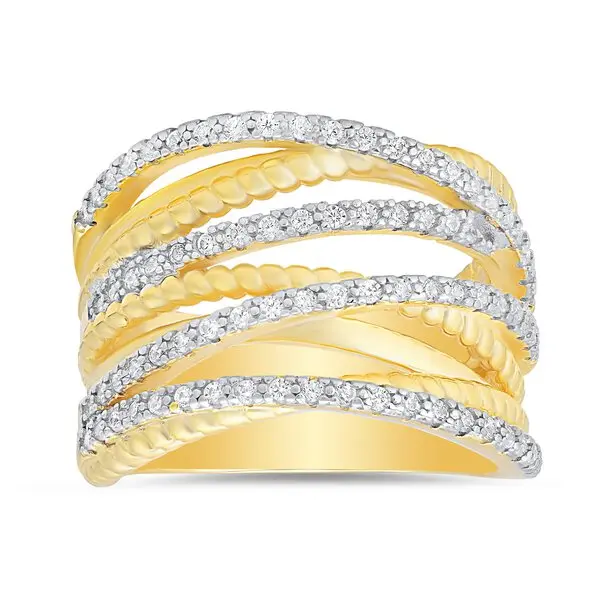 KYLIE HARPER Sterling Silver Twisted Rope Cz Statement Ring - Gold