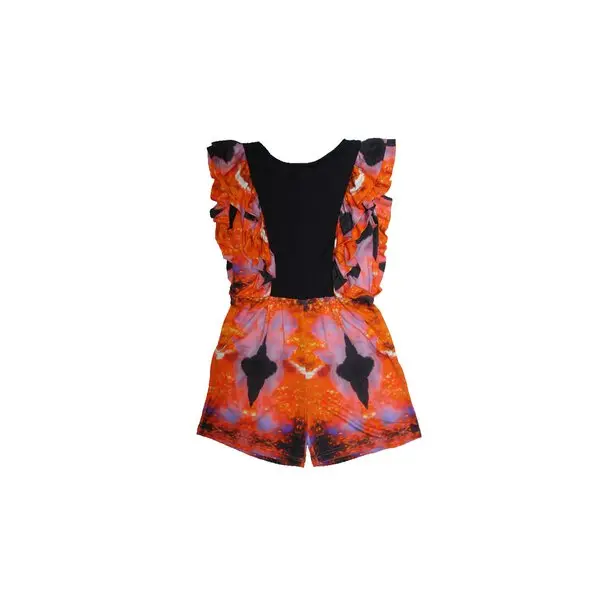 TRAMP IN DISGUISE Printed Silk Jersey Playsuit - Orange